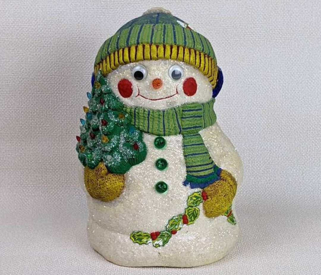 1980's Large Ceramic Mold Hobbyist Snowman With Glitter Finish - Hand ...