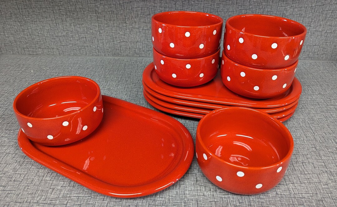 Vintage Waechtersbach Polka Dot Dinnerware Six Coupe Cereal Bowls and ...