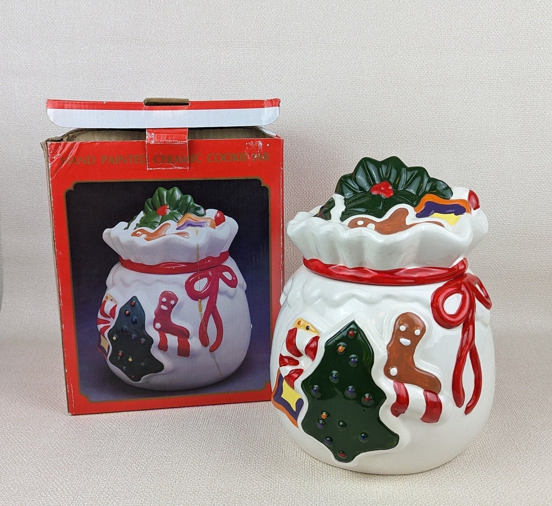 Vintage NIB Holiday Cookie Jar by World Bazaar Christmas Cookie Jar - Etsy