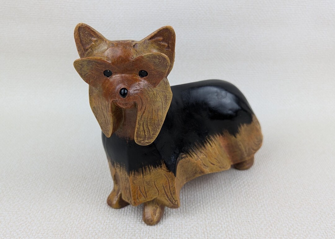 Vintage Yorkie Carved Resin Figurine - Faux Carved Wood Yorkshire ...