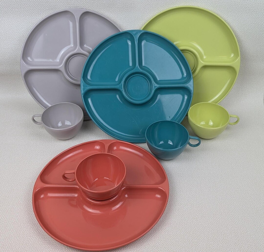 Vintage Mid-century Shel-glo Melamine Picnic Set -8 Pieces - Reusable ...