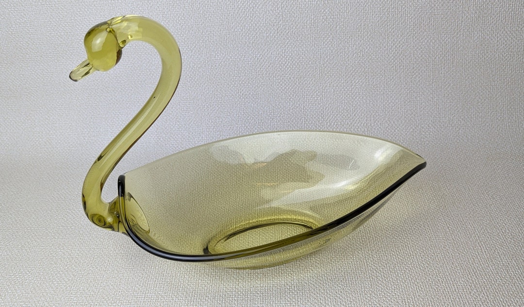 Vintage MCM Duncan Miller Swan Citron Art Glass Bowl Mid-century - Etsy