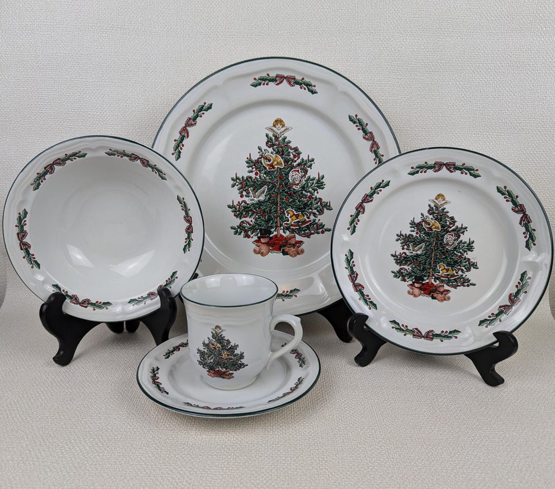 Vintage Sears Holly and Lace Dinnerware - Christmas Tree Pattern - Made ...