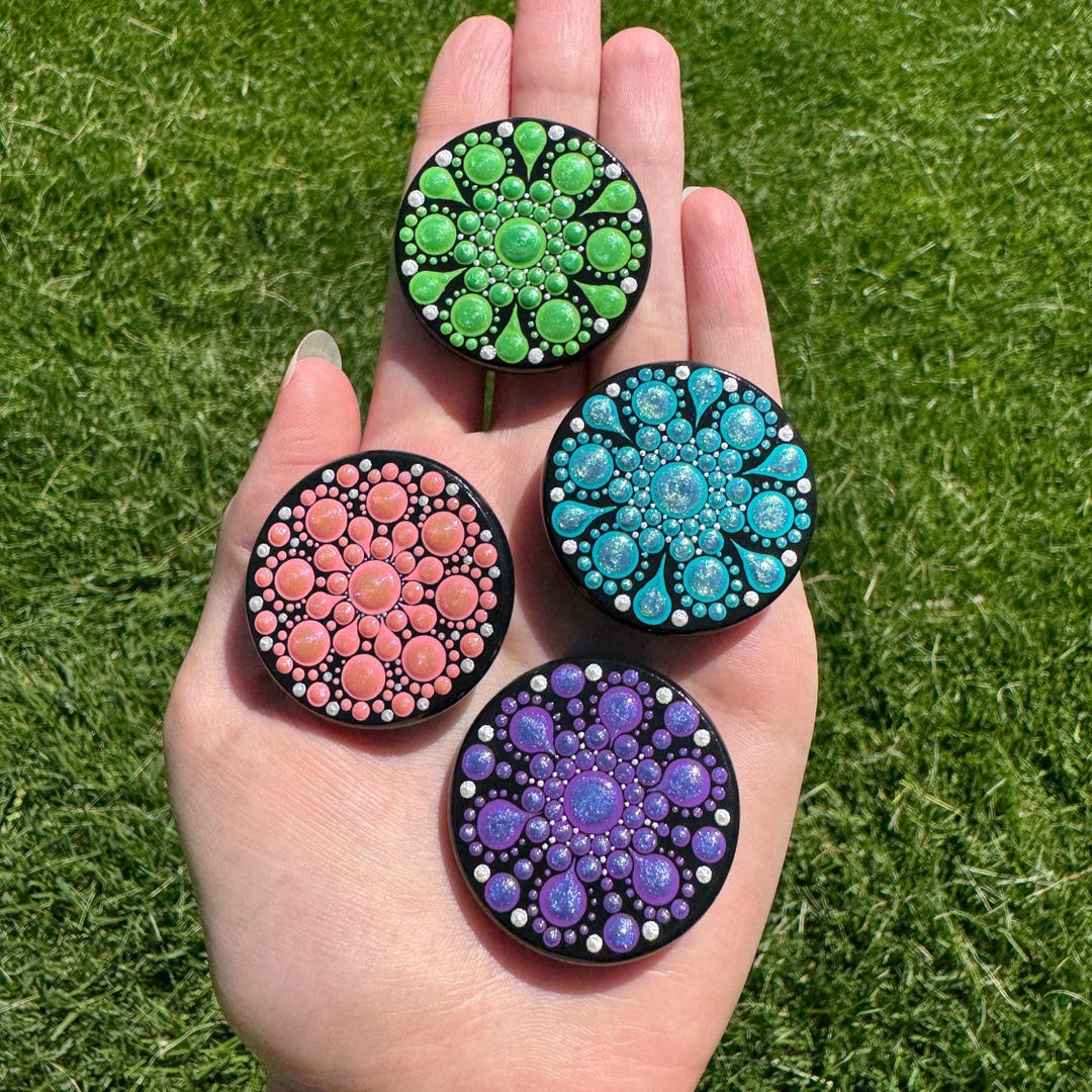 Set of 4 Mandala Magnets | Green, Blue, Pink, & Purple Dot Art ...