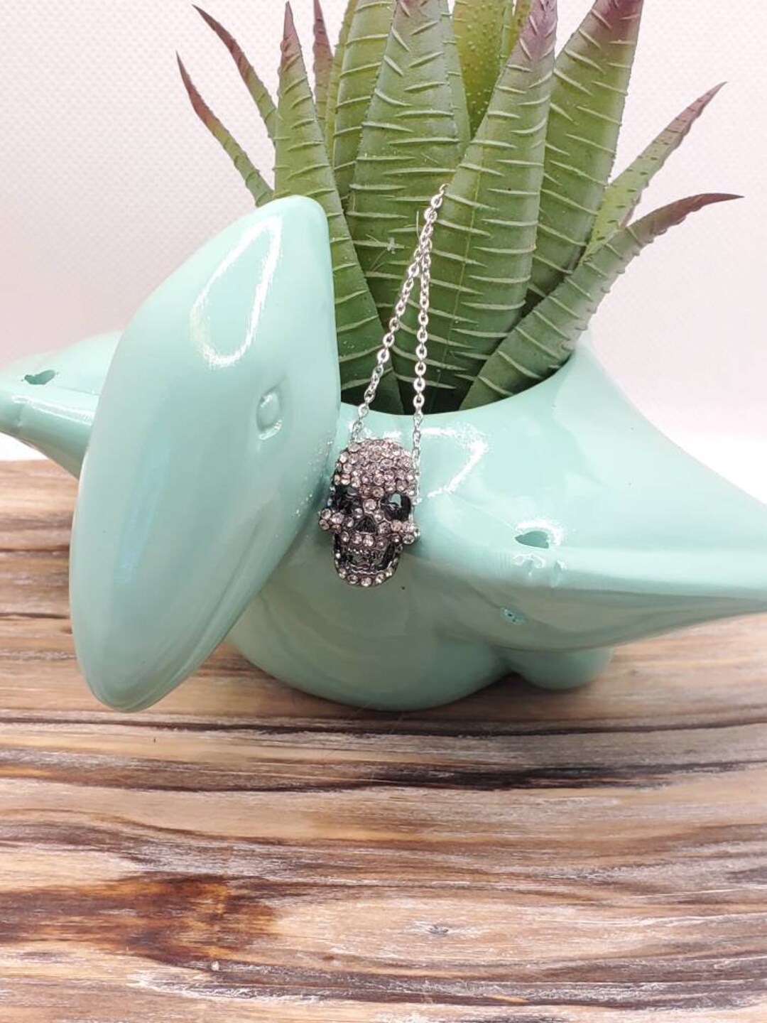 Silver Rhinestone Skull Necklace - Etsy