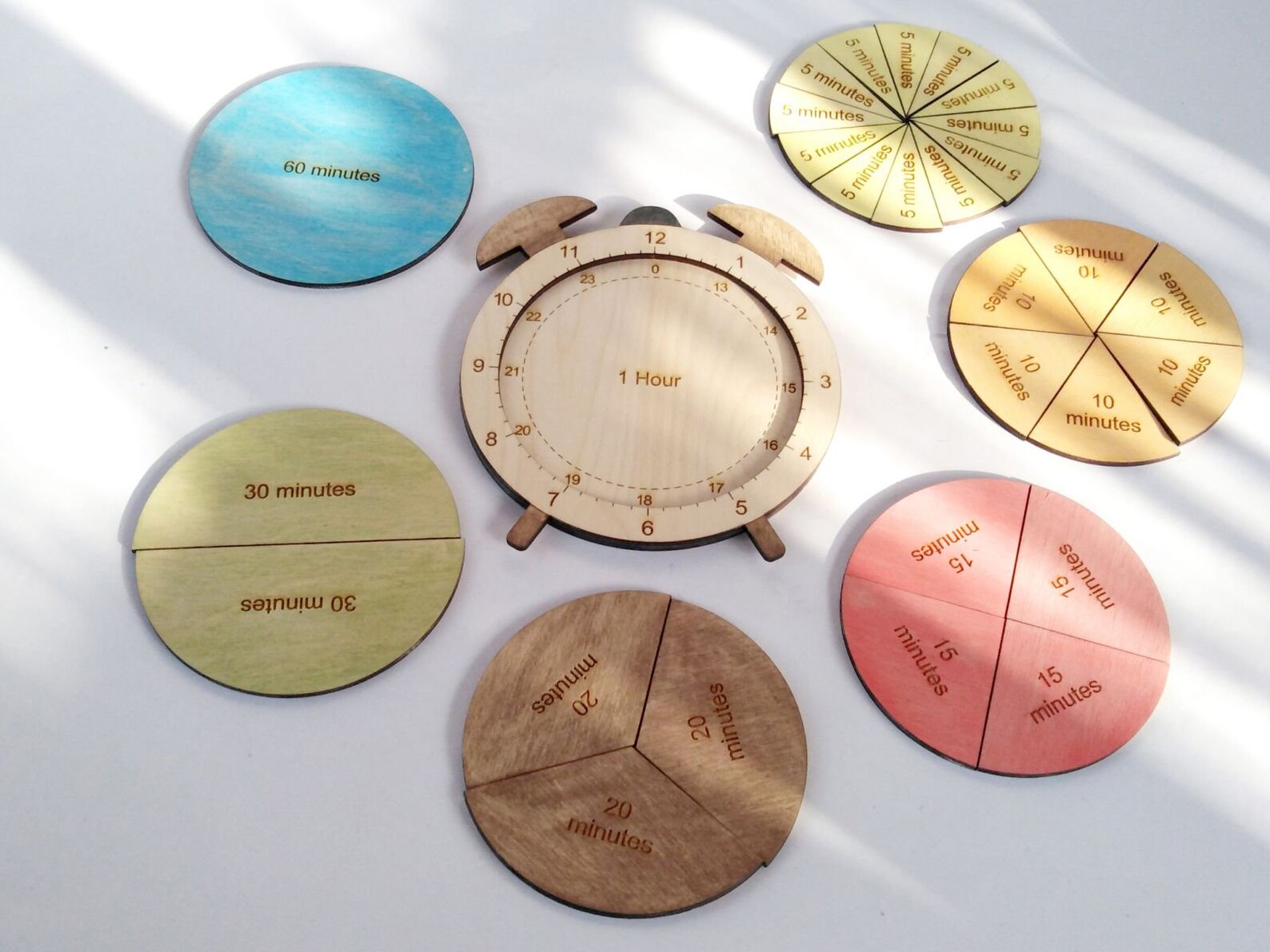 Wooden Learning Time Clock | Time Fraction Learning Set | Wooden Toy ...