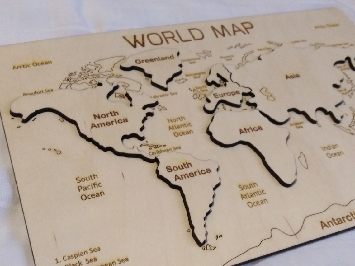 World Wooden Puzzle Map With Borders Countries Under/ World Map Puzzle ...