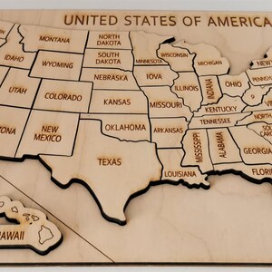 United States Wooden Puzzle Map With Capital City Under/ USA Map Puzzle ...