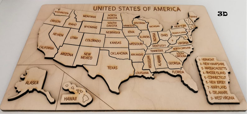 United States Wooden Puzzle Map With Capital City Under/ USA | Etsy