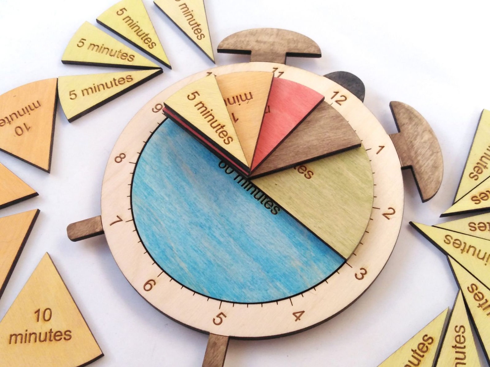 Wooden Learning Time Clock Time Fraction Learning Set Wooden Toy Clock ...