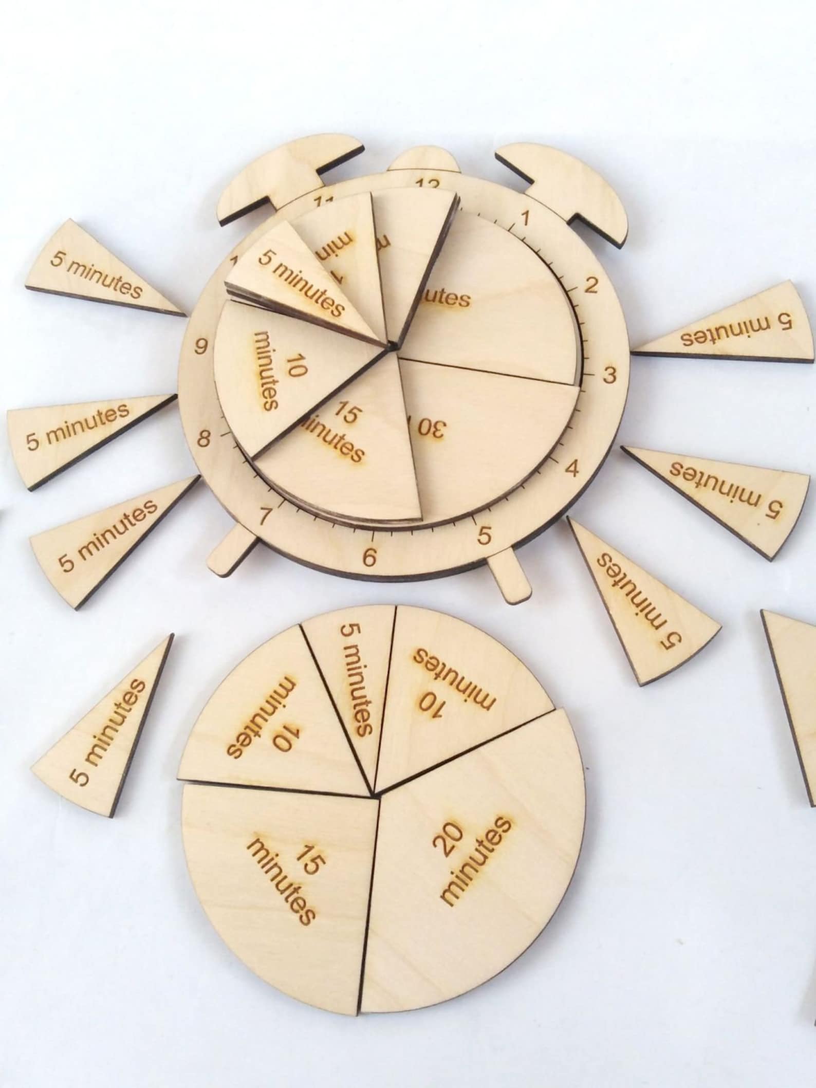 Wooden Learning Time Clock Time Fraction Learning Set Wooden Toy Clock ...