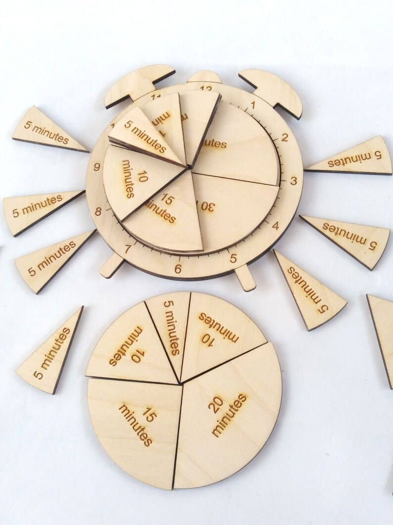 Wooden Learning Time Clock | Time Fraction Learning Set | Wooden Toy ...