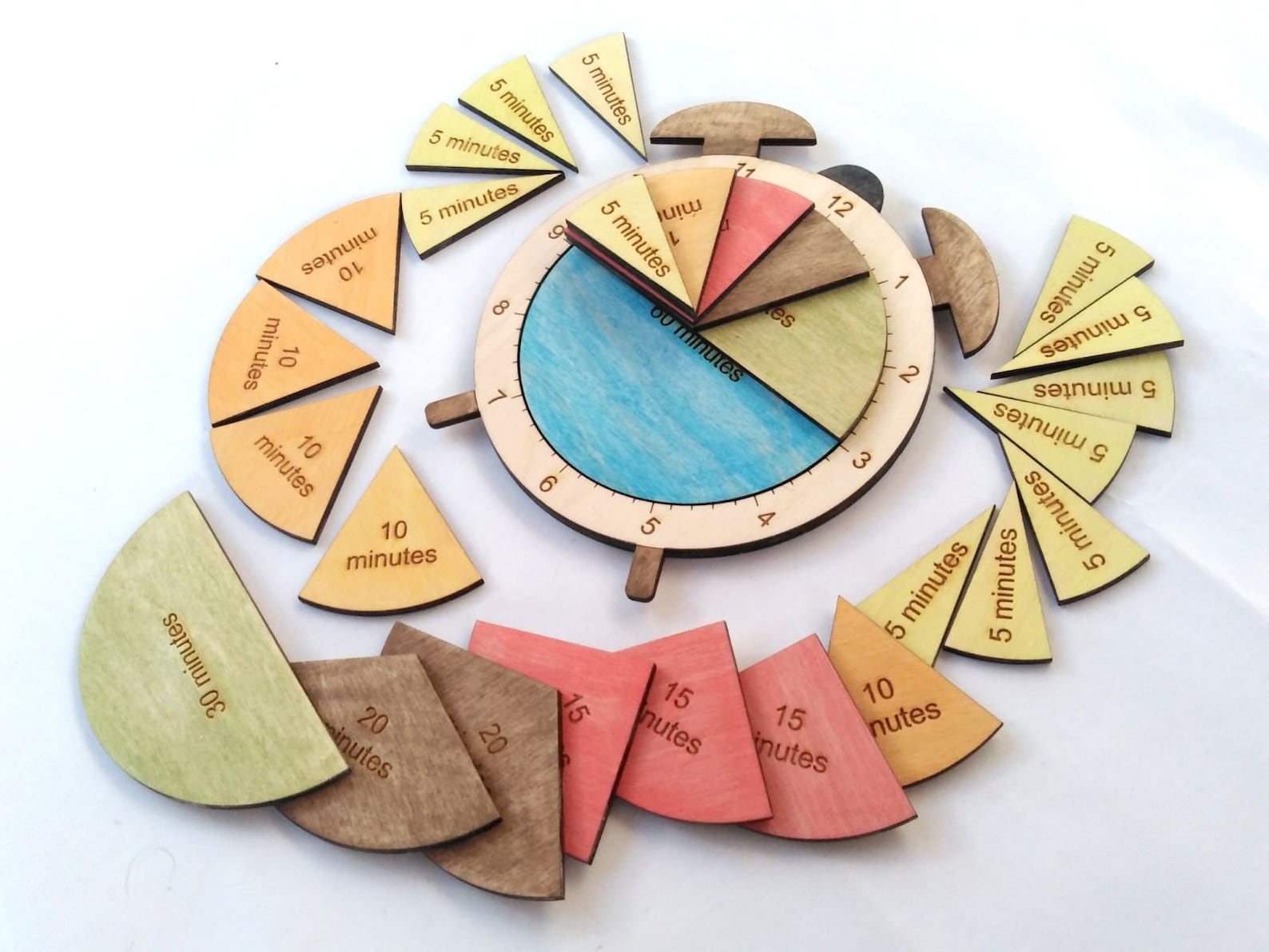 Wooden Learning Time Clock Time Fraction Learning Set Wooden Toy Clock ...