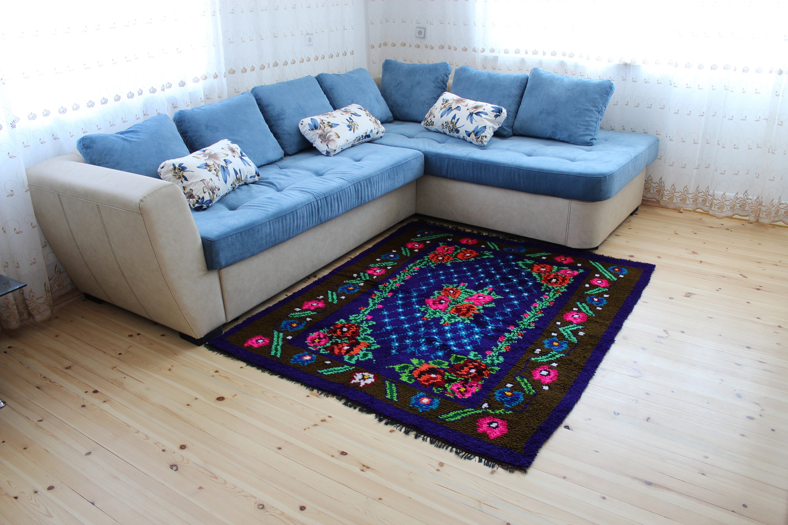 Bulgarian Rugextra Thick Comfy 5x6 100% Organic Woolblue | Etsy