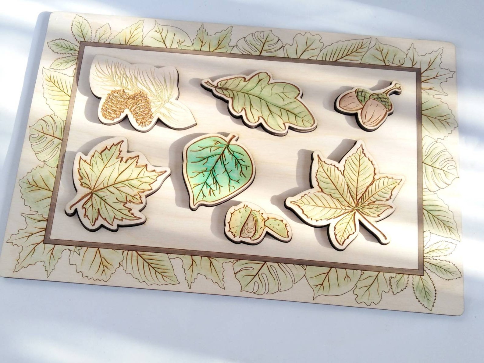 Leaf Puzzle Montessori Toy Toddler Gift for Baby | Wooden Leaf Puzzle ...
