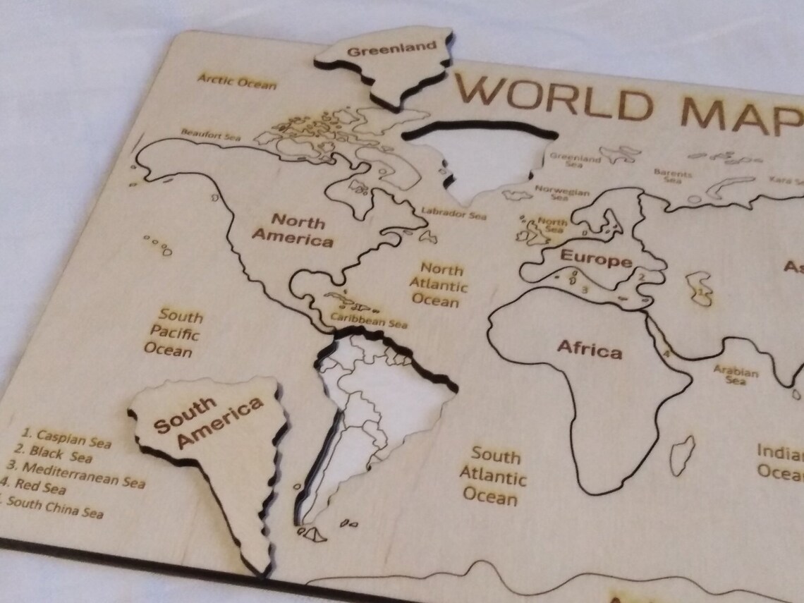 World Wooden Puzzle Map With Borders Countries Under/ World | Etsy