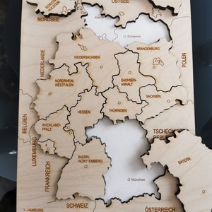 Germany Map, Germany Wooden Map Puzzle, Germany Home Decor, Laser Cut ...