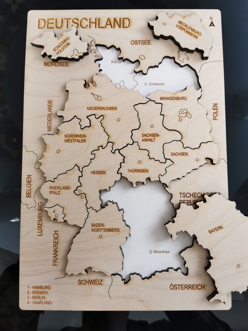 Germany Map, Germany Wooden Map Puzzle, Germany Home Decor, Laser Cut ...