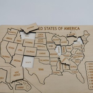 United States Wooden Puzzle Map With Capital City Under/ USA Map Puzzle ...