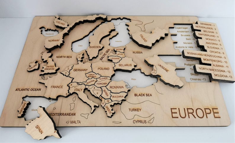 Europe Map With Capitals Under, Europe Wooden Map Puzzle, Europe Home ...