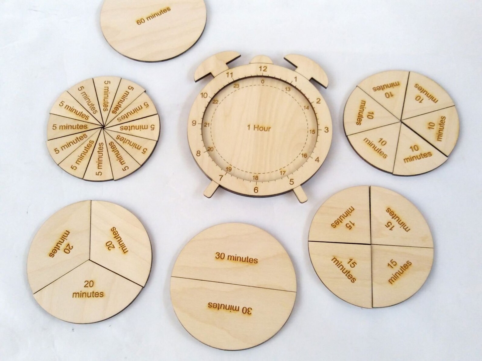 Wooden Learning Time Clock | Time Fraction Learning Set | Wooden Toy ...