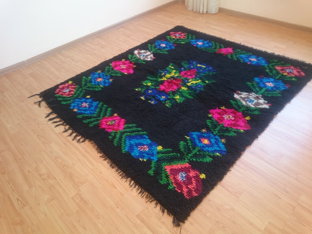 Shag Rug Pastel Boho Rug 6x7 Black Rainbow Rug Vintage Rug - Etsy