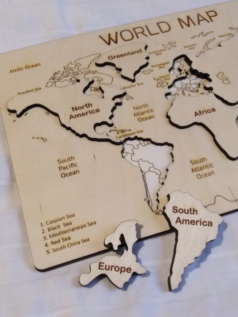 World Wooden Puzzle Map With Borders Countries Under/ World | Etsy