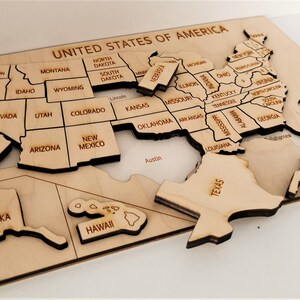 United States Wooden Puzzle Map With Capital City Under/ USA Map Puzzle ...