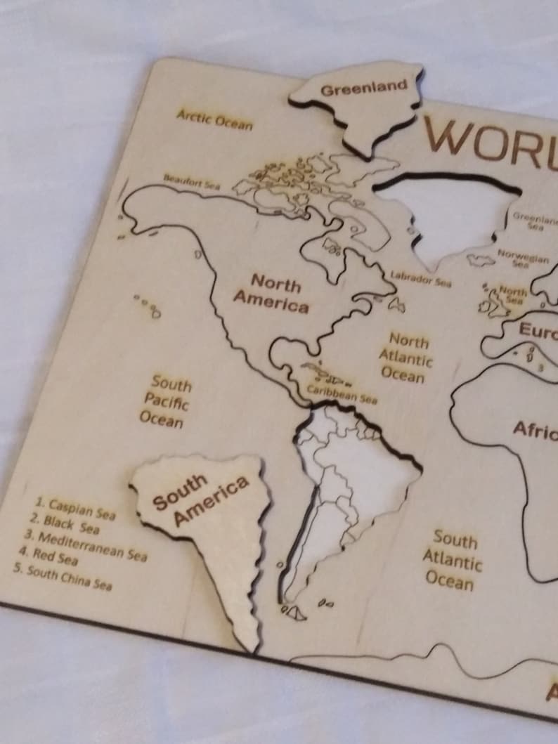 World Wooden Puzzle Map With Borders Countries Under/ World | Etsy