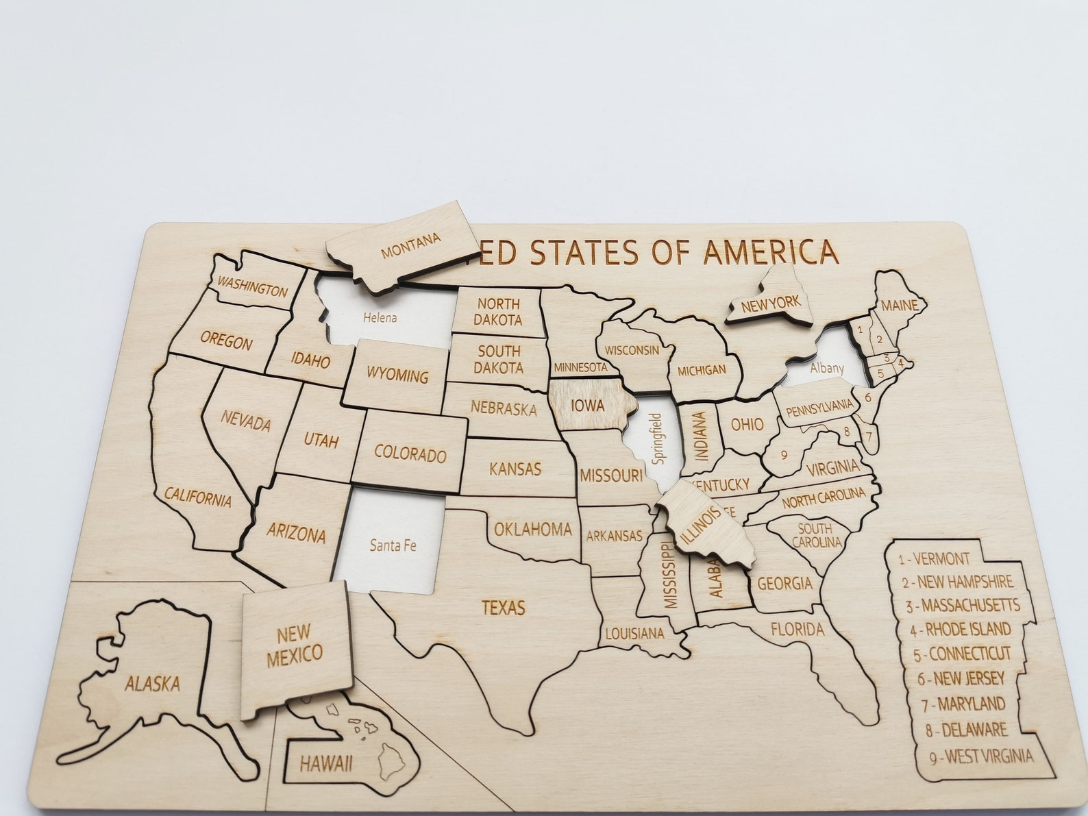 United States Wooden Puzzle Map With Capital City Under/ USA - Etsy