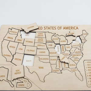 United States Wooden Puzzle Map With Capital City Under/ USA Map Puzzle ...