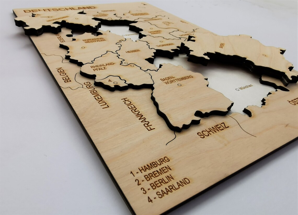Germany Map, Germany Wooden Map Puzzle, Germany Home Decor, Laser Cut ...