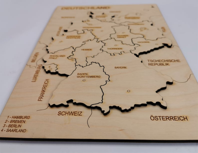 Germany Map, Germany Wooden Map Puzzle, Germany Home Decor, Laser Cut ...