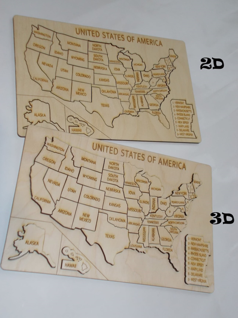 United States Wooden Puzzle Map With Capital City Under/ USA - Etsy
