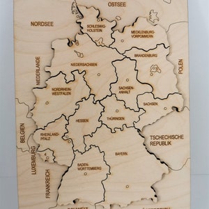 Germany Map, Germany Wooden Map Puzzle, Germany Home Decor, Laser Cut ...