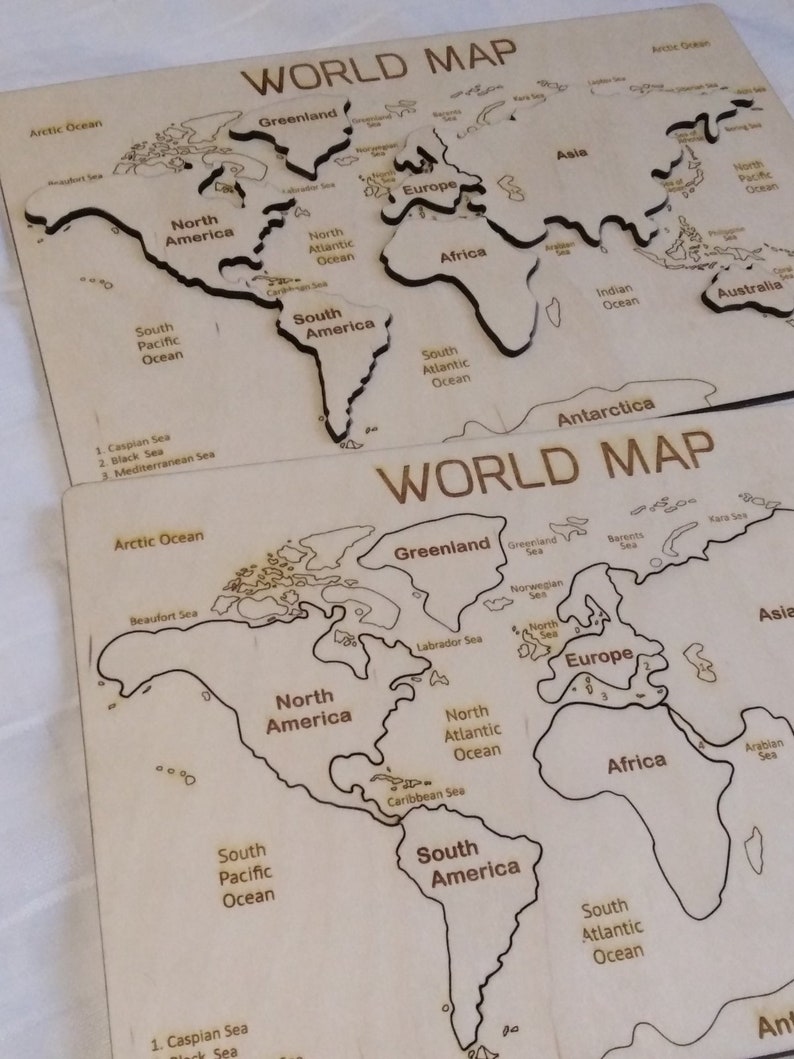 World Wooden Puzzle Map With Borders Countries Under/ World | Etsy