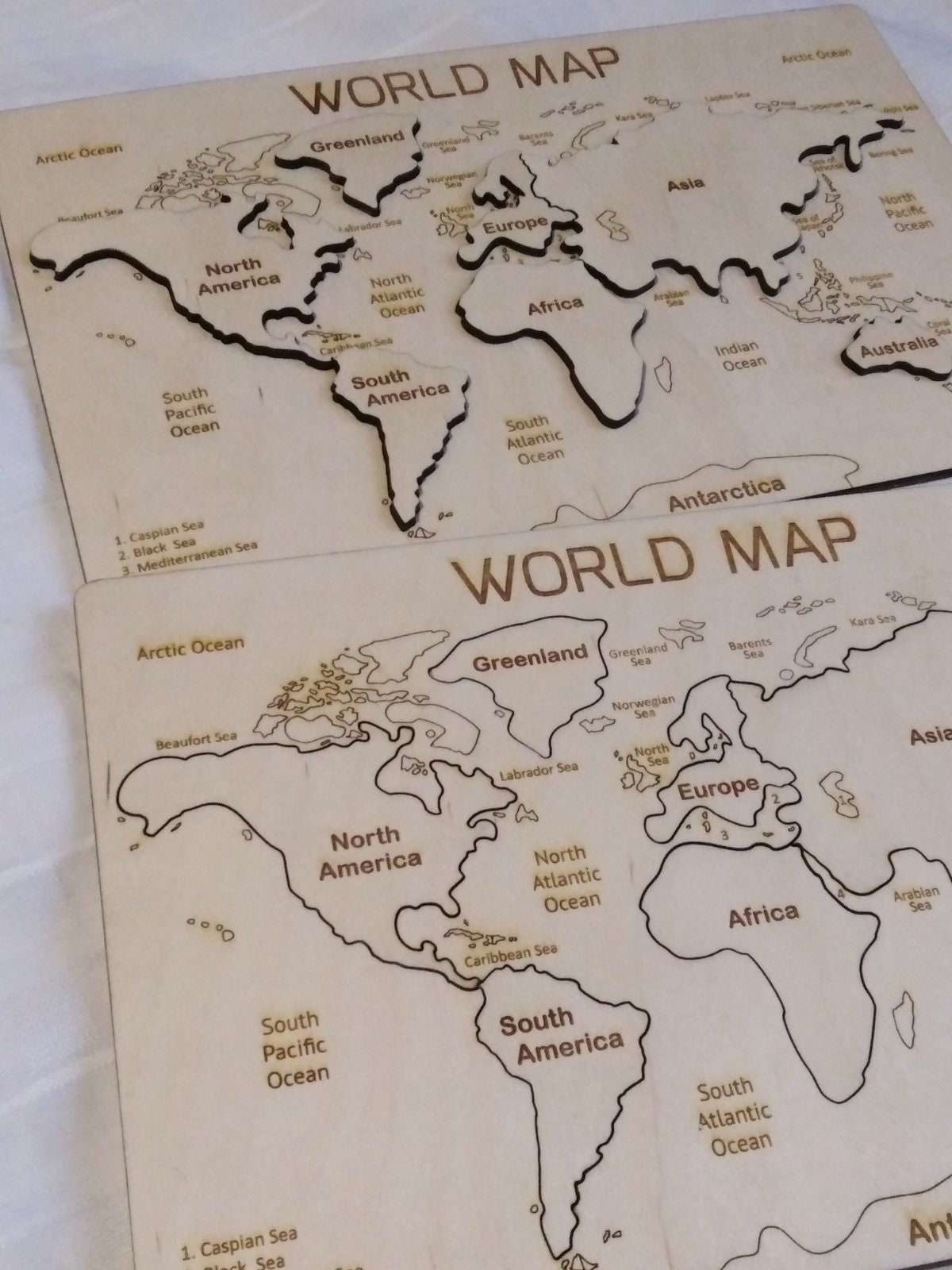 World Wooden Puzzle Map With Borders Countries Under/ World | Etsy