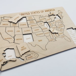 United States Wooden Puzzle Map With Capital City Under/ USA Map Puzzle ...