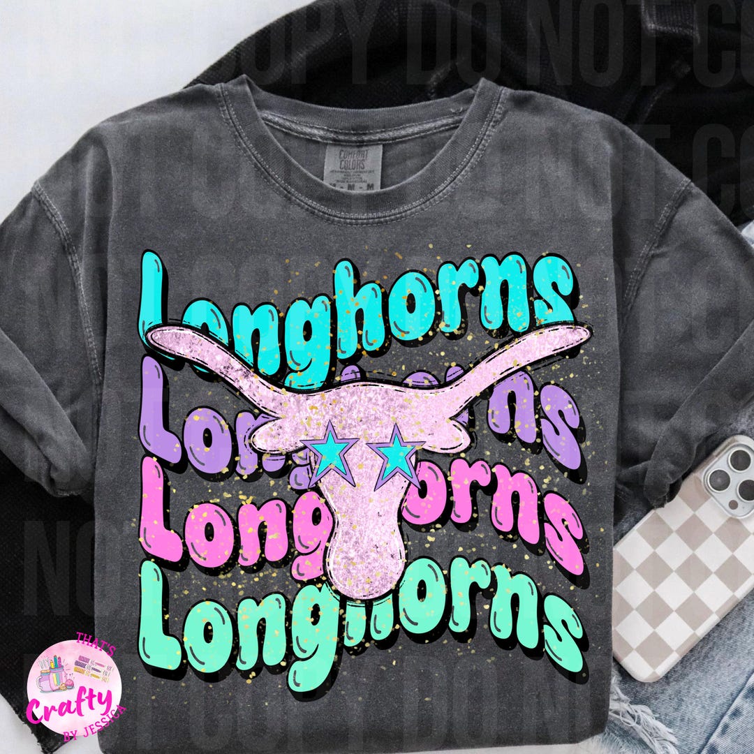 Preppy Longhorns Wavy Retro PNG, Digital File, Football, Band, Cheer ...