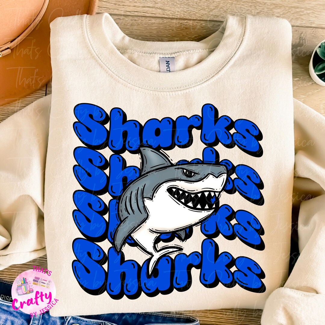 Blue Sharks Wavy Retro PNG, Digital File, Football, Band, Cheer, School ...