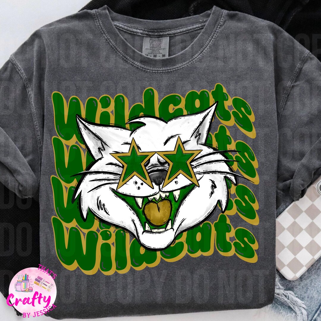 Green Gold Wildcats Wavy Retro PNG, Digital File, Football, Band, Cheer ...