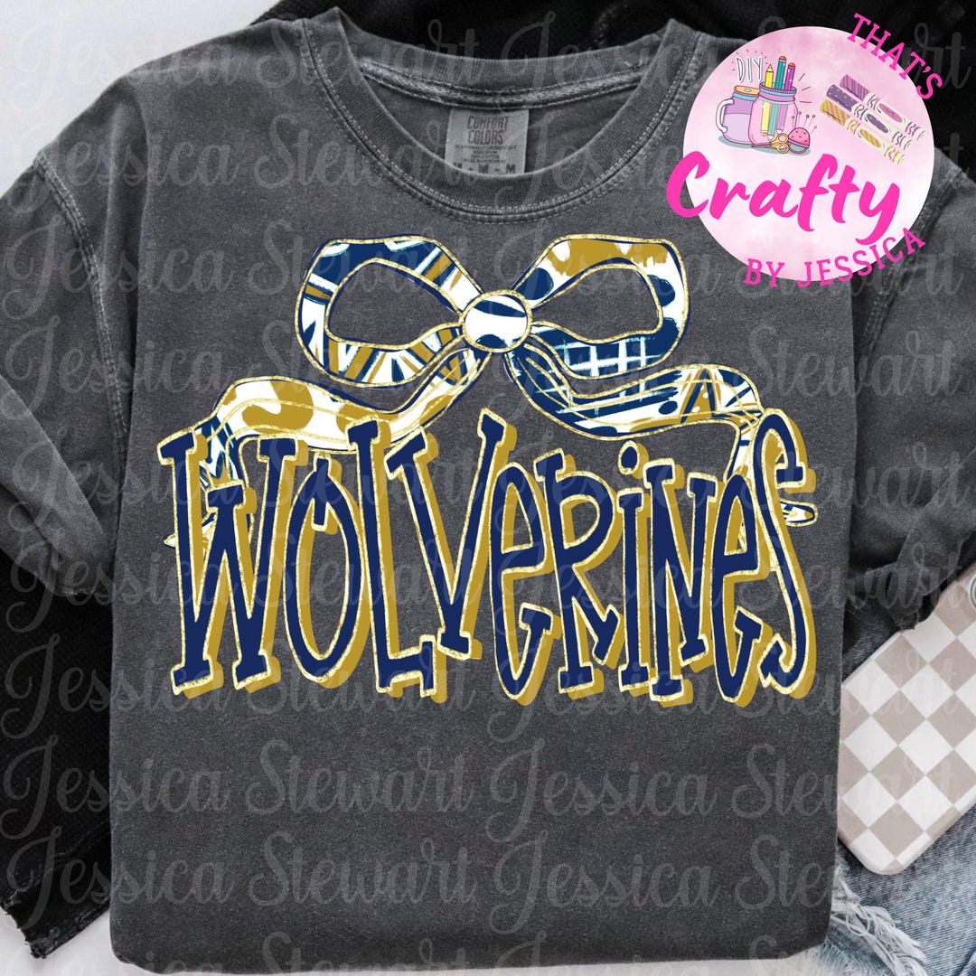 Wolverines Navy Gold Coquette Bow Faux Glitter Retro PNG, Digital File ...