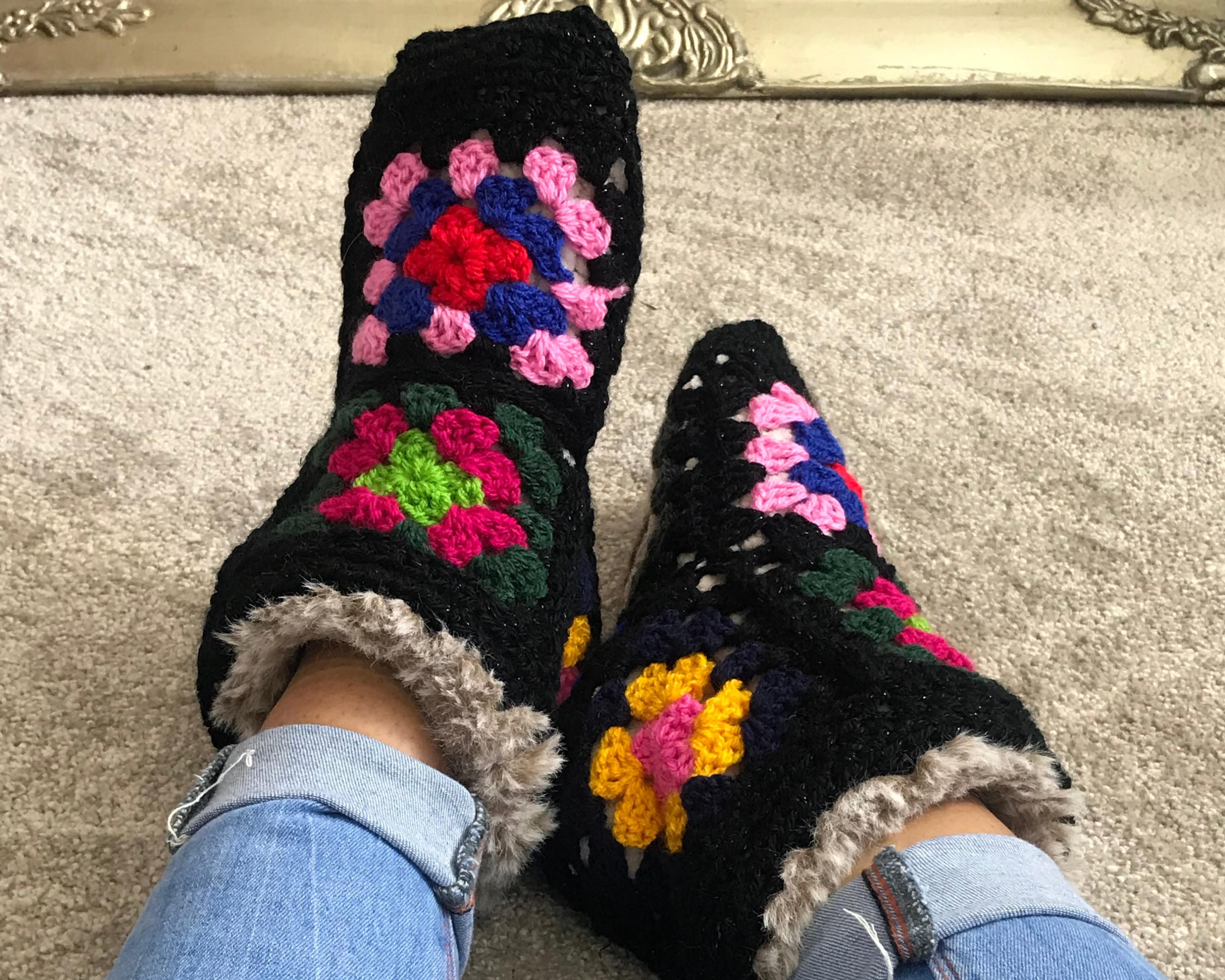 Snuggs - Granny Square Slipper Boots - Etsy