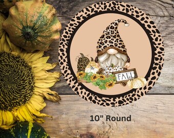 8 Round Fall Gnomes Wreath Sign, Leopard Print Gnomes Wreath Sign ...