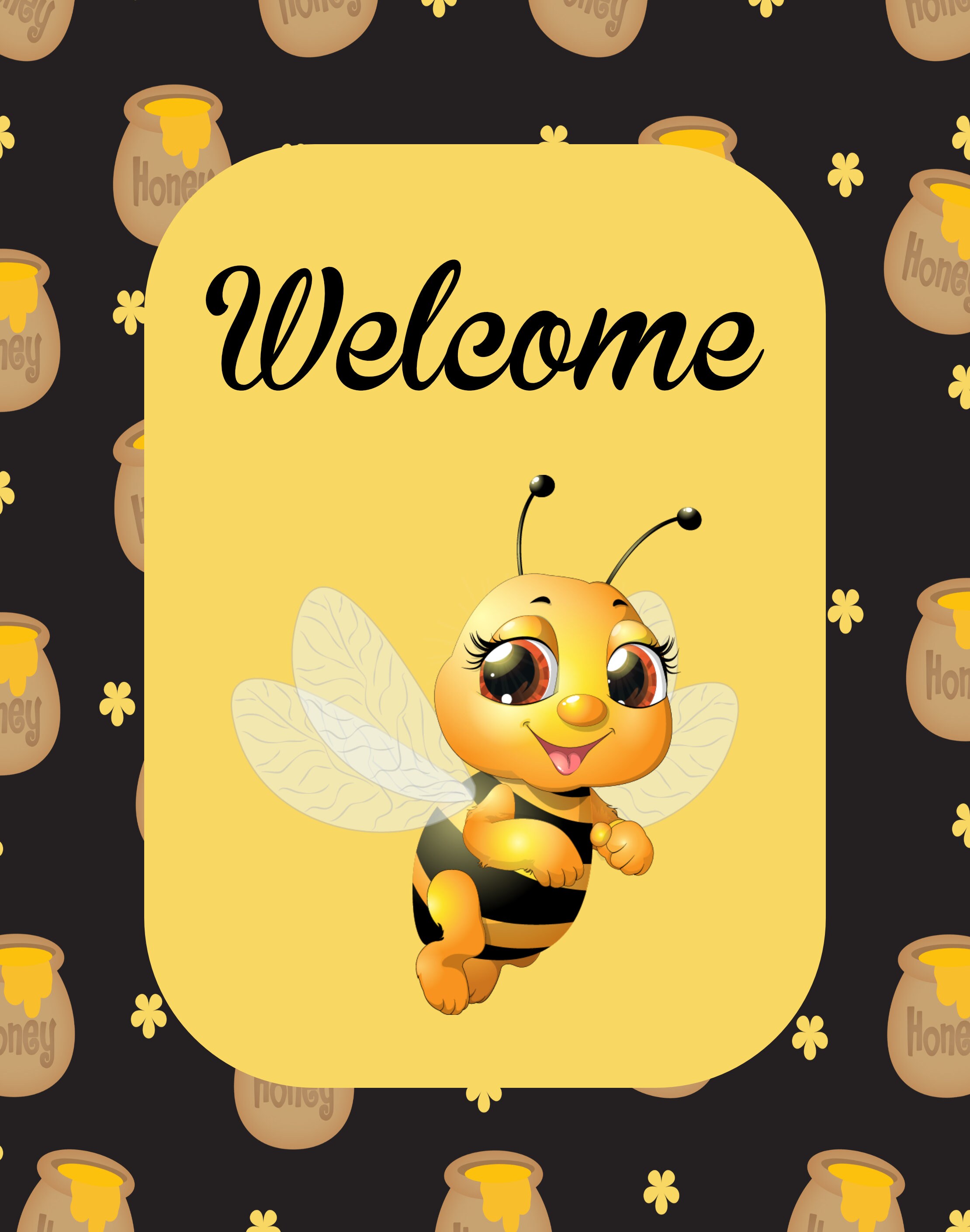 Welcome Bee with Honey Pots Metal Sign | Etsy
