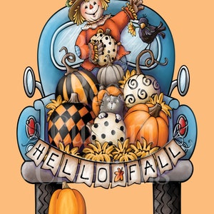 Hello Fall Scarecrow in Truck Aluminum Wreath Sign - Etsy