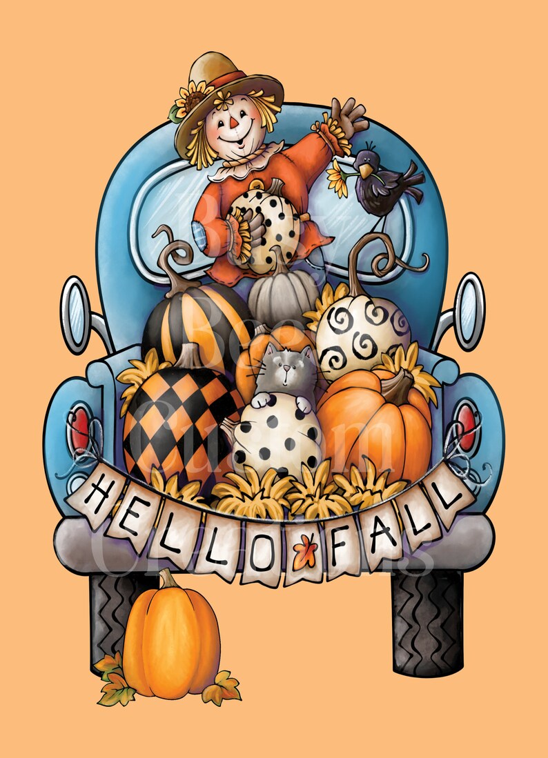 Hello Fall Scarecrow in Truck Aluminum Wreath Sign - Etsy