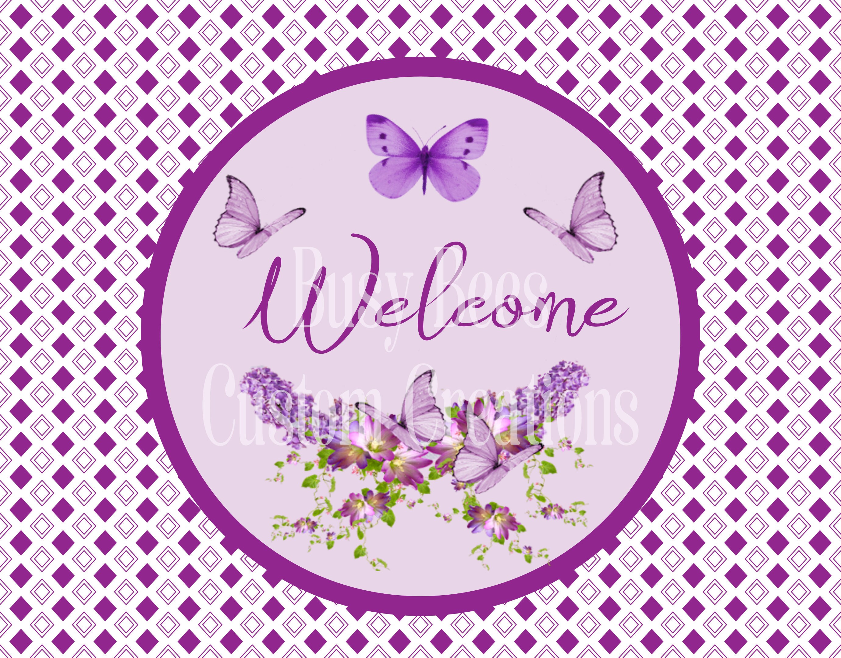 Purple Welcome Butterfly Wreath Sign - Etsy