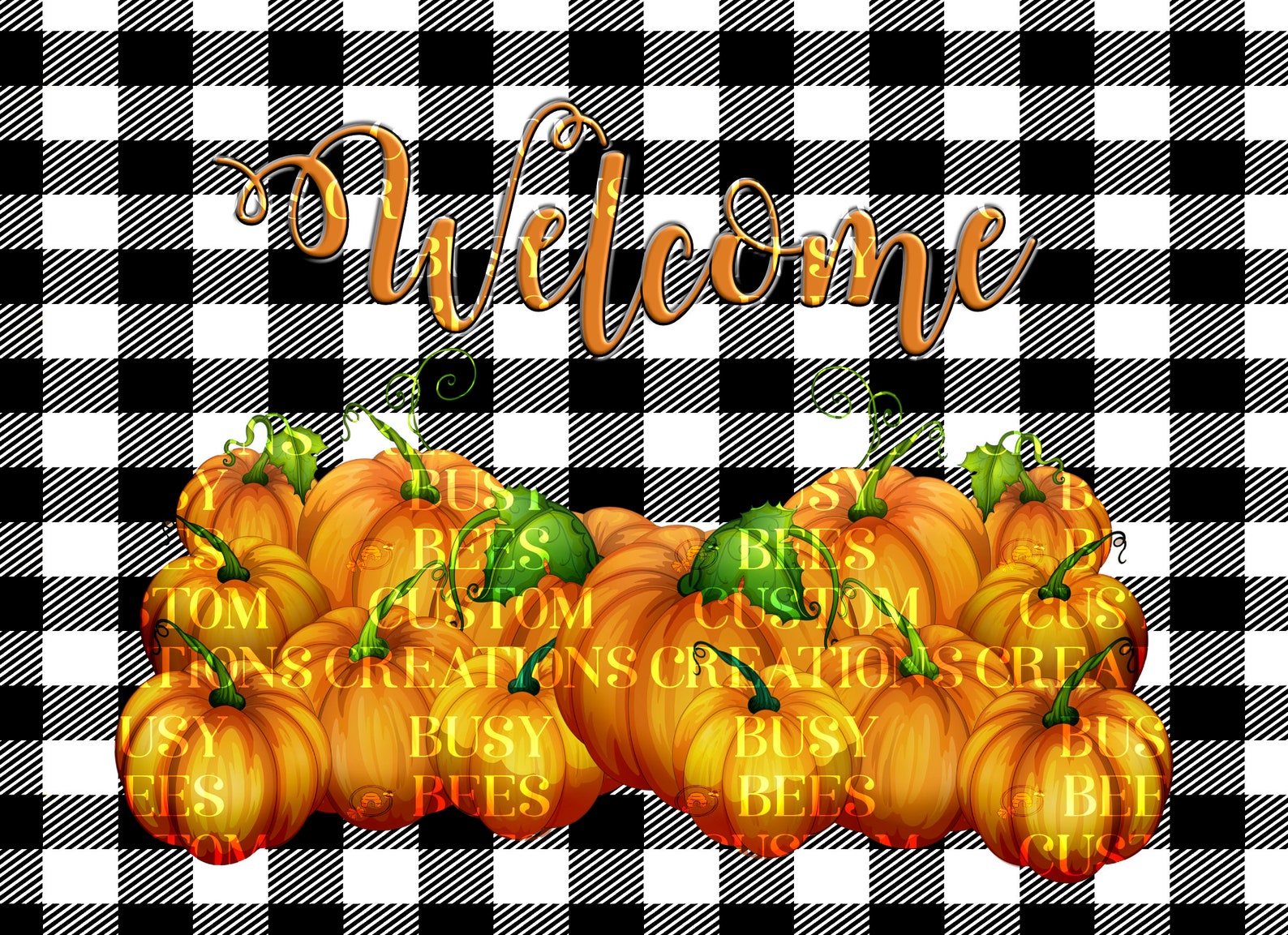 Black and White Buffalo Plaid Welcome Pumpkins Fall Aluminum Wreath ...