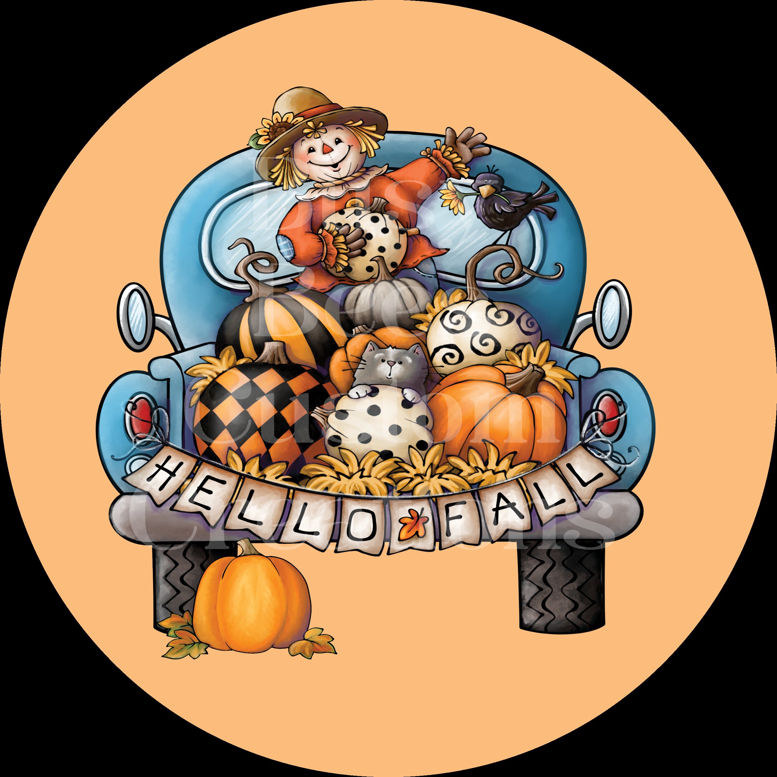 Hello Fall Scarecrow in Truck Aluminum Wreath Sign | Etsy